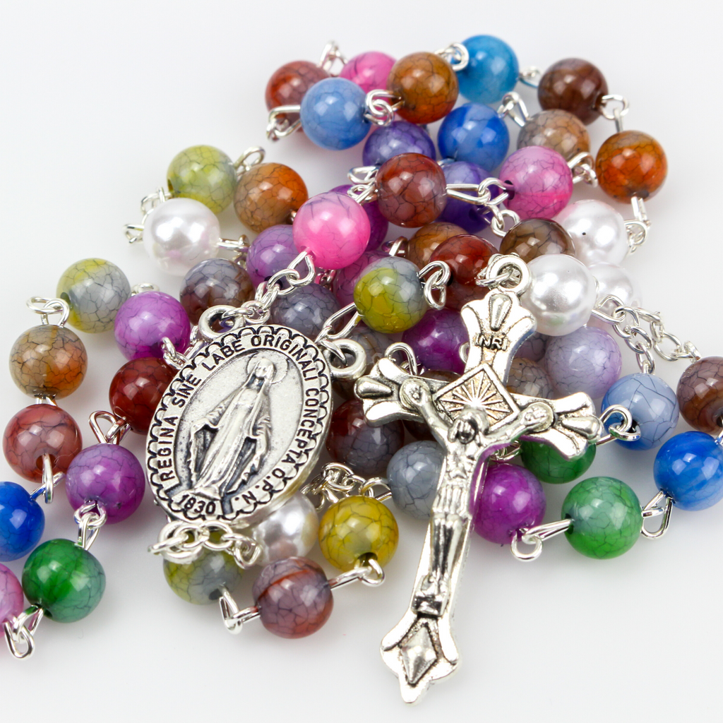 Five Decade Rosary with Multi-color Acrylic Beads and Miraculous Medal ...