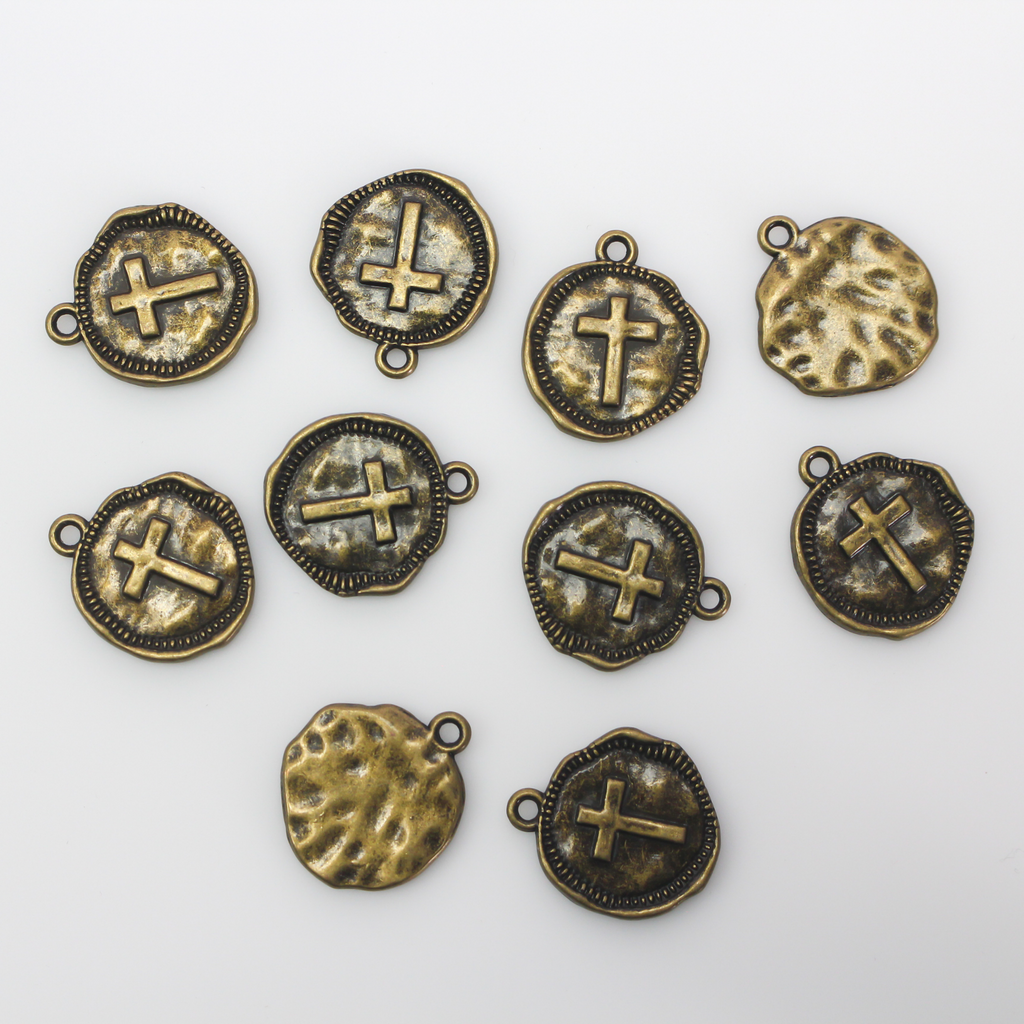 Round Rustic Cross Charms | Religious Jewelry Supplies – Small Devotions