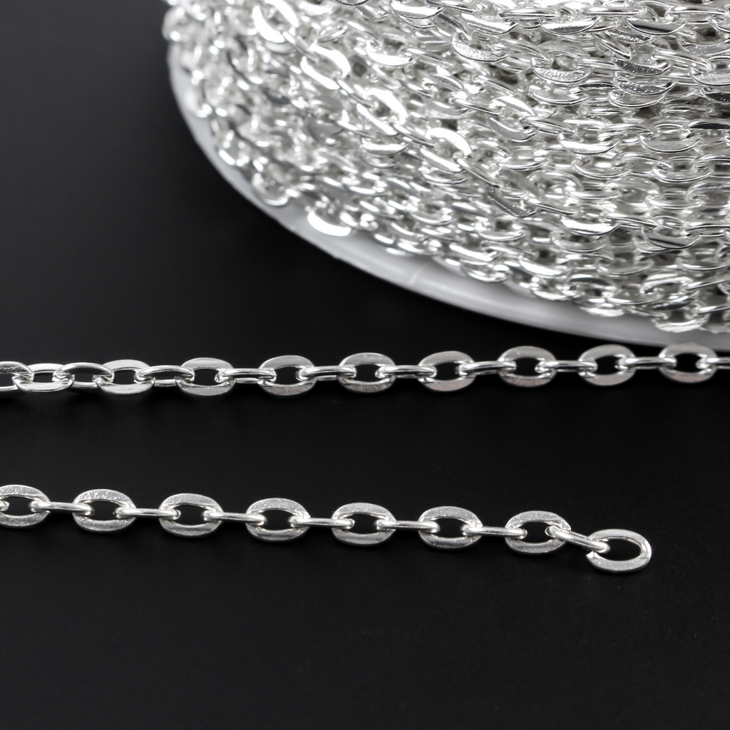 Flat Oval Iron Chain 4mm x 2.7mm Links Unsoldered Silver Chain – Small ...