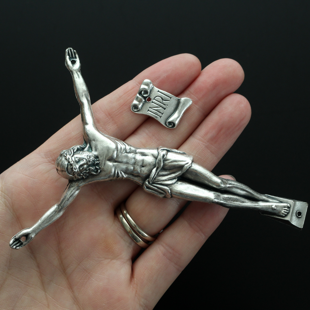 Large Silver Corpus for Crucifix - Body of Christ 4-1/8" long w/ pre d ...